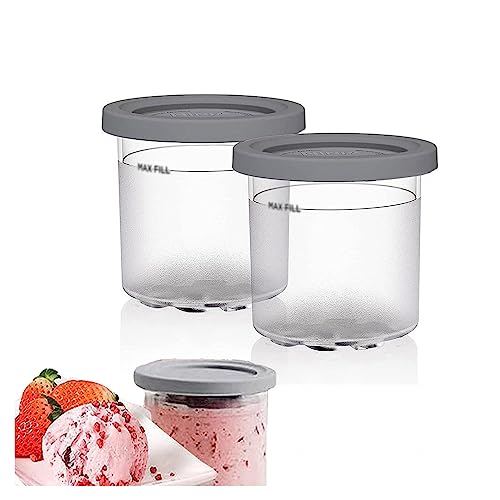 DISXENT 2/4/6PCS Creami Pint Containers, for Ninja Creamy Pints Lids,16 OZ Ice Cream Pint Containers Reusable,Leaf-Proof Compatible NC301 NC300 NC299AMZ Series Ice Cream Maker,Gray-2PCS