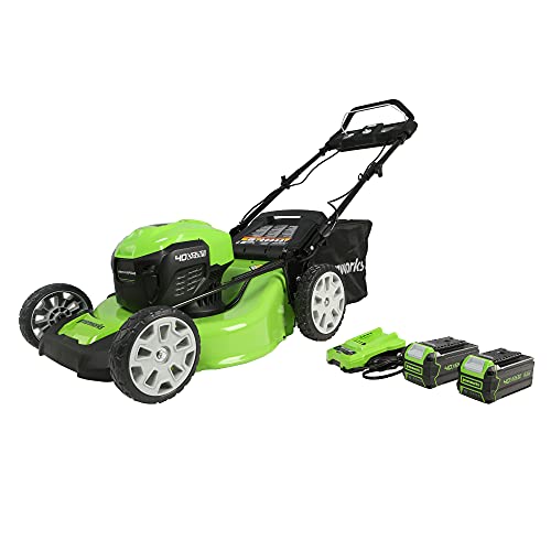 Greenworks 40V 21" Brushless (Smart Pace) Self-Propelled Lawn Mower, 2 x 4Ah USB (Power Bank) Batteries and Charger Included MO40L4413 & 40V Lithium-Ion Battery Charger (Genuine Greenworks Charger)