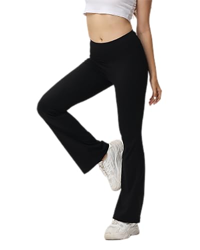 LAOARA Women Bootcut Yoga Pants Crossover Tummy Control Workout Legging High Waist Stretch Pants Black L