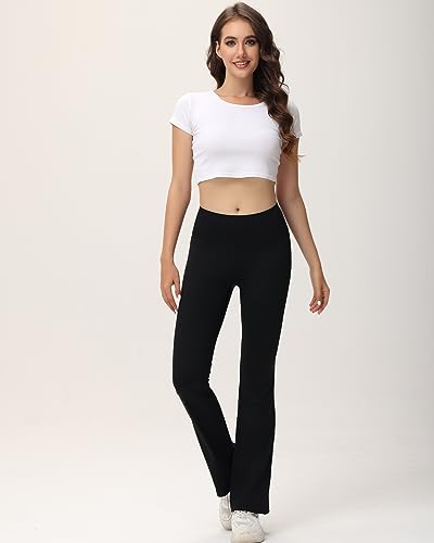 LAOARA Women Bootcut Yoga Pants Crossover Tummy Control Workout Legging High Waist Stretch Pants Black L