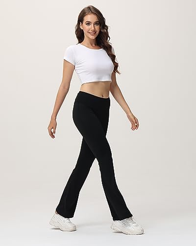 LAOARA Women Bootcut Yoga Pants Crossover Tummy Control Workout Legging High Waist Stretch Pants Black L