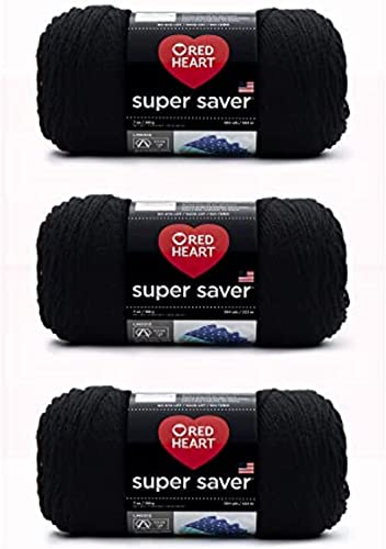 Red Heart Super Saver Yarn, 3 Pack, White 3 Count & Super Saver Yarn, 3 Pack, Black 3 Count