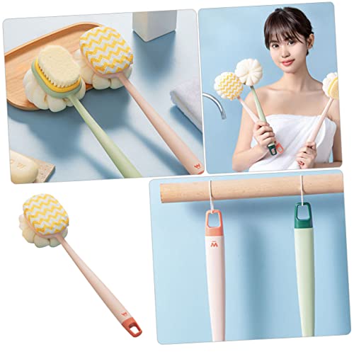 FOMIYES Double Sided Scrub Brush Natural Loofah Sponge Shower Scrub Brush for Body Cleaning Scrubber Shower Sponge Brush Bath Body Brush Handle Back Washer Bath Brush Scrub Bath Supplies