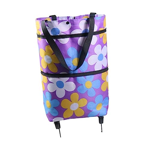 Tofficu Pull Bag Plastic Tote Bag Trolly Cart with Wheels Folding Shopping Cart Folding Cart with Wheels Tote Bag with Wheels Foldable Shopping Cart with Wheels Oxford Cloth Shopping Bag