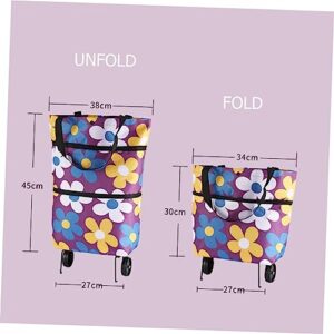 Tofficu Pull Bag Plastic Tote Bag Trolly Cart with Wheels Folding Shopping Cart Folding Cart with Wheels Tote Bag with Wheels Foldable Shopping Cart with Wheels Oxford Cloth Shopping Bag