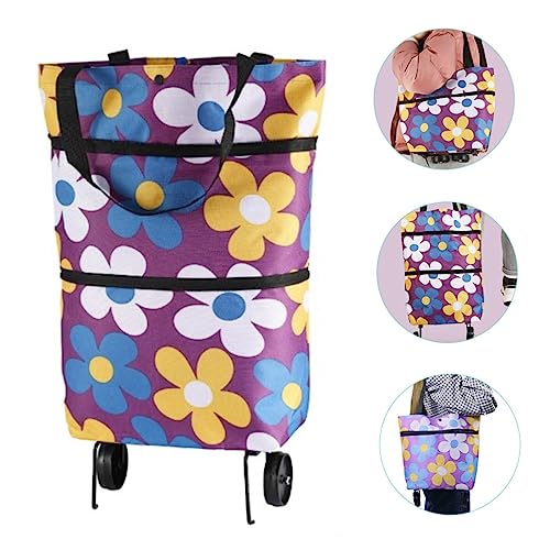 Tofficu Pull Bag Plastic Tote Bag Trolly Cart with Wheels Folding Shopping Cart Folding Cart with Wheels Tote Bag with Wheels Foldable Shopping Cart with Wheels Oxford Cloth Shopping Bag