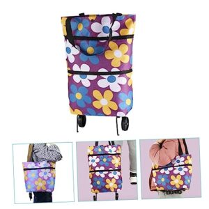 Tofficu Pull Bag Plastic Tote Bag Trolly Cart with Wheels Folding Shopping Cart Folding Cart with Wheels Tote Bag with Wheels Foldable Shopping Cart with Wheels Oxford Cloth Shopping Bag