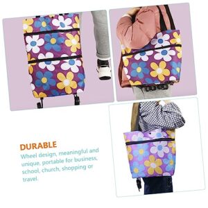 Tofficu Pull Bag Plastic Tote Bag Trolly Cart with Wheels Folding Shopping Cart Folding Cart with Wheels Tote Bag with Wheels Foldable Shopping Cart with Wheels Oxford Cloth Shopping Bag