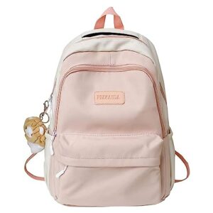 aesthetic backpack cute kawaii backpack with pendant 15.6 inch college cute bookbag laptop bag preppy backpack (pink,one size)