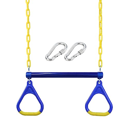 18" Trapeze Swing Bar & 48" Heavy Duty Chain with Locking Carabiners Swing Set Accessories Playground Swing Seat (Blue)