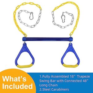 18" Trapeze Swing Bar & 48" Heavy Duty Chain with Locking Carabiners Swing Set Accessories Playground Swing Seat (Blue)