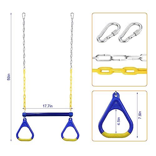 18" Trapeze Swing Bar & 48" Heavy Duty Chain with Locking Carabiners Swing Set Accessories Playground Swing Seat (Blue)