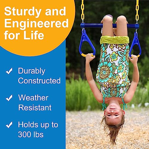 18" Trapeze Swing Bar & 48" Heavy Duty Chain with Locking Carabiners Swing Set Accessories Playground Swing Seat (Blue)