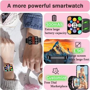 Smart Watch Women Bluetooth Call 1.96"Fitness Tracker Heart Rate Blood Pressure Oxygen Monitoring 100+Sport Modes Activity Trackers IP68 Waterproof Smartwatches Lady Lovers for iPhone Android Pink