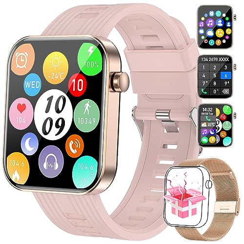 Smart Watch Women Bluetooth Call 1.96"Fitness Tracker Heart Rate Blood Pressure Oxygen Monitoring 100+Sport Modes Activity Trackers IP68 Waterproof Smartwatches Lady Lovers for iPhone Android Pink