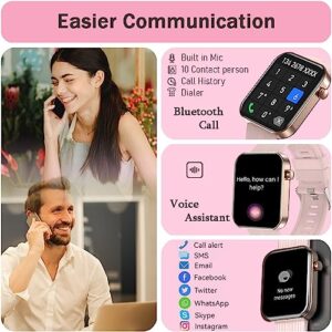 Smart Watch Women Bluetooth Call 1.96"Fitness Tracker Heart Rate Blood Pressure Oxygen Monitoring 100+Sport Modes Activity Trackers IP68 Waterproof Smartwatches Lady Lovers for iPhone Android Pink