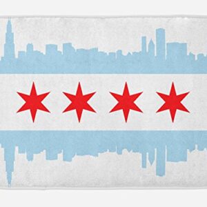 Chicago Skyline Bath Mat, City of Chicago Flag with High Rise Buildings Scenery National, Soft Flannel Non-Slip Carpet Bedroom Kitchen Floor Door Mats,Red White20 x32