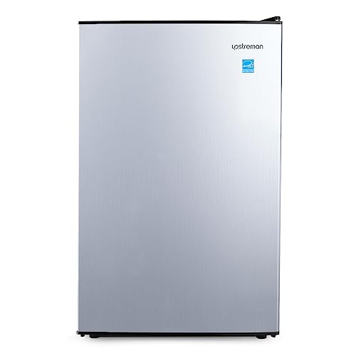 Upstreman 4.5 Cu.Ft Mini Fridge with Freezer, Single Door Small Refrigerator, Adjustable Thermostat, Low noise, Energy-efficient, Compact Refrigerator for Dorm, Office, Bedroom, Silver-SR45