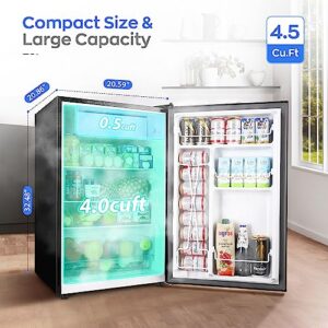 Upstreman 4.5 Cu.Ft Mini Fridge with Freezer, Single Door Small Refrigerator, Adjustable Thermostat, Low noise, Energy-efficient, Compact Refrigerator for Dorm, Office, Bedroom, Silver-SR45