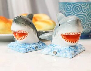 "home décor accents" ceramic nautical ocean great white sharks salt and pepper shakers figurine set - home accents 33-kl1-9039