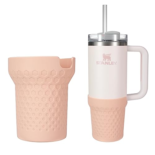 Thxbag Silicone Boot for Stanley Cup 40oz Quencher, Rose Boot Sleeve Cover Fit with Stanley H2.0 and Quencher Adventure Tumbler Accessories (40 oz, Rose Quartz)