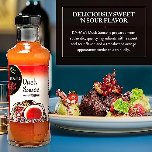 KA-ME Duck Sauce - Tangy and Flavorful Asian Dipping and Cooking Sauce, Authentic Ingredients, No Preservatives, No MSG - Use For Marinade, Dipping,Cooking, BBQ, Meats, Seafood and Vegetables - 8.5 oz (Pack of 2)