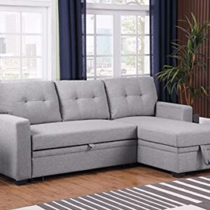 Devion Furniture L-Shape Linen Sleeper Sectional Sofa for Living Room, Home Furniture, Apartment, Dorm Sofabed, Light Gray