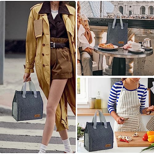 Mziart Minimalist Lunch Bag, Reusable Insulated Lunch Bag for Women Men Lunch Box Container Leakproof Simple Bento Lunch Tote Adults Lunch Cooler Bag for Work Office Picnic or Travel (Grey)