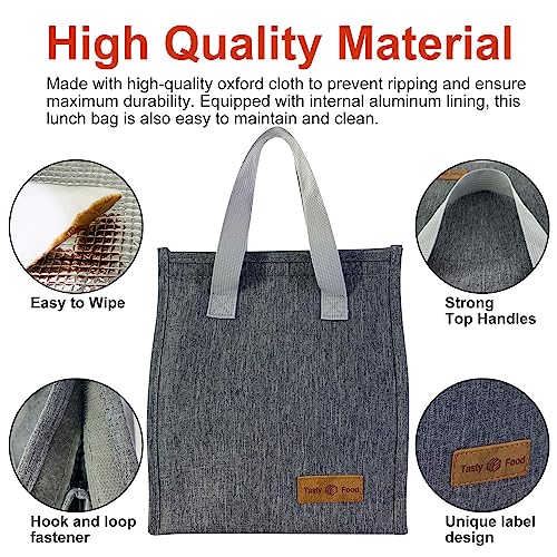 Mziart Minimalist Lunch Bag, Reusable Insulated Lunch Bag for Women Men Lunch Box Container Leakproof Simple Bento Lunch Tote Adults Lunch Cooler Bag for Work Office Picnic or Travel (Grey)