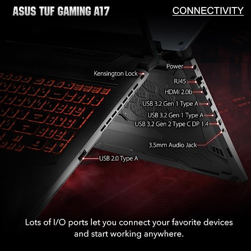 ASUS 2023 TUF A17 17.3" 144Hz FHD Gaming Laptop, AMD Ryzen 5 4600H, NVIDIA GeForce GTX 1650, 32GB RAM, 2TB PCIe SSD, RGB Backlit Keyboard, Windows 11, Bonfire Black, 32GB USB Card Included