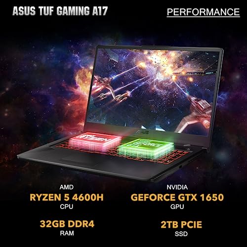 ASUS 2023 TUF A17 17.3" 144Hz FHD Gaming Laptop, AMD Ryzen 5 4600H, NVIDIA GeForce GTX 1650, 32GB RAM, 2TB PCIe SSD, RGB Backlit Keyboard, Windows 11, Bonfire Black, 32GB USB Card Included