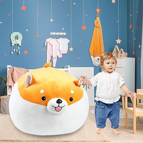 MissSoul Stuffed Animal Storage Bean Bag Chair Cover for Kids Cute Shiba Inu Yellow Dog Large Beanbag Plush Toy Bedroom Décor Organizer Cover, No Beans