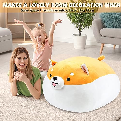 MissSoul Stuffed Animal Storage Bean Bag Chair Cover for Kids Cute Shiba Inu Yellow Dog Large Beanbag Plush Toy Bedroom Décor Organizer Cover, No Beans