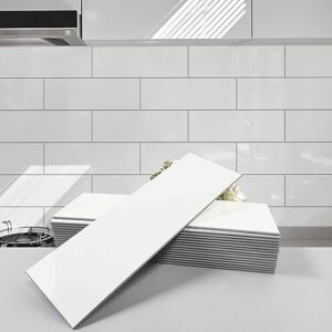 avant decor | sample tile | stone composite subway solid color tiles | peel and stick kitchen backsplash tiles | wall tiles | 4” x 12” | bex metro glossy cotton