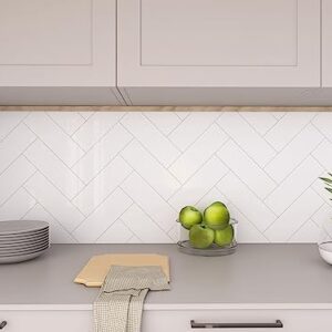 Avant Decor | Sample Tile | Stone Composite Subway Solid Color Tiles | Peel and Stick Kitchen Backsplash Tiles | Wall Tiles | 4” x 12” | Bex Metro Glossy Cotton