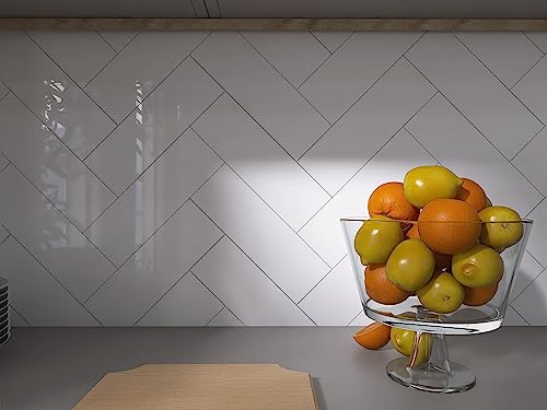 Avant Decor | Sample Tile | Stone Composite Subway Solid Color Tiles | Peel and Stick Kitchen Backsplash Tiles | Wall Tiles | 4” x 12” | Bex Metro Glossy Cotton