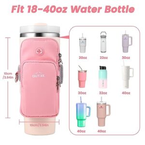 OUTXE Water Bottle Pouch for Stanley, Tumbler Pouch with Zipper Pocket for Women, Compatible With Stanley Quencher Adventure 40oz & IceFlow 20oz 30oz, Pink Stanley Cup Fanny Pack Accessory for Gym