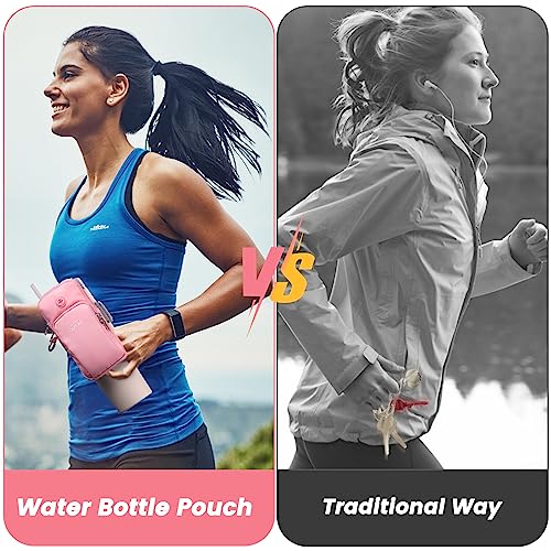 OUTXE Water Bottle Pouch for Stanley, Tumbler Pouch with Zipper Pocket for Women, Compatible With Stanley Quencher Adventure 40oz & IceFlow 20oz 30oz, Pink Stanley Cup Fanny Pack Accessory for Gym