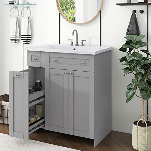 Bellemave 30" Bathroom Vanity with Single Sink,Bathroom Combo Cabinet Undermount Sink,Freestanding Bathroom Storage Cabinet for Small Place(Grey)