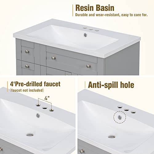 Bellemave 30" Bathroom Vanity with Single Sink,Bathroom Combo Cabinet Undermount Sink,Freestanding Bathroom Storage Cabinet for Small Place(Grey)