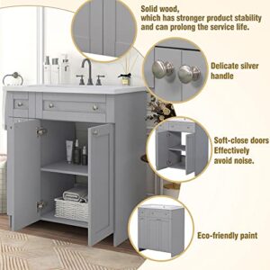 Bellemave 30" Bathroom Vanity with Single Sink,Bathroom Combo Cabinet Undermount Sink,Freestanding Bathroom Storage Cabinet for Small Place(Grey)