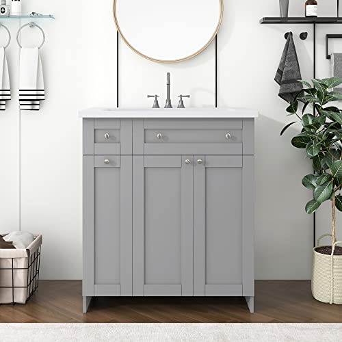 Bellemave 30" Bathroom Vanity with Single Sink,Bathroom Combo Cabinet Undermount Sink,Freestanding Bathroom Storage Cabinet for Small Place(Grey)