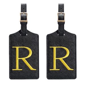 travelambo initial luggage tag, 2 packs pu leather luggage tags for suitcases with privacy name card, travel bag baggage tags for luggage（r）