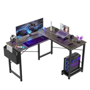 sweetcrispy l shaped gaming desk, computer desk corner desks pc gaming desk table with cpu stand side bag for home office dorm sturdy writing workstation, grey, 50 inch