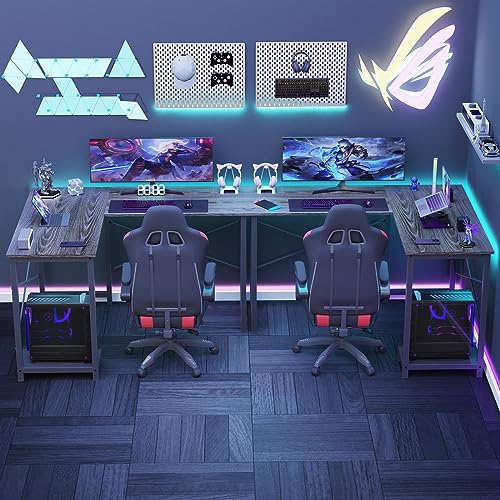 Sweetcrispy L Shaped Gaming Desk, Computer Desk Corner Desks PC Gaming Desk Table with CPU Stand Side Bag for Home Office Dorm Sturdy Writing Workstation, Grey, 50 Inch