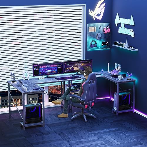 Sweetcrispy L Shaped Gaming Desk, Computer Desk Corner Desks PC Gaming Desk Table with CPU Stand Side Bag for Home Office Dorm Sturdy Writing Workstation, Grey, 50 Inch