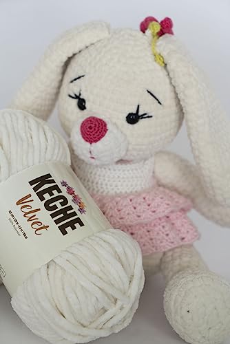 Keche Velvet Yarn for Crocheting, Soft Chenille Bulky Baby Blanket Amigurumi Yarn 100 gr (132 yds) - Baby Pink