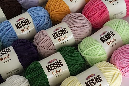 Keche Velvet Yarn for Crocheting, Soft Chenille Bulky Baby Blanket Amigurumi Yarn 100 gr (132 yds) - Baby Pink