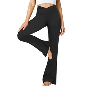 zoosixx black flare yoga pants for women, crossover buttery soft bootcut leggings