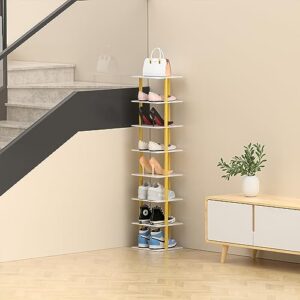 Stackable Shoe Rack 8 Tier Tall Shoe Rack for Entryway, Stylish Wooden Shoe Storage Stand, Space Saving Furniture Shoe Storage Organizer, Vertical Shoe Rack Narrow Shoe Shelf for Corner, Garage, Hallway, Closet, Bedroom